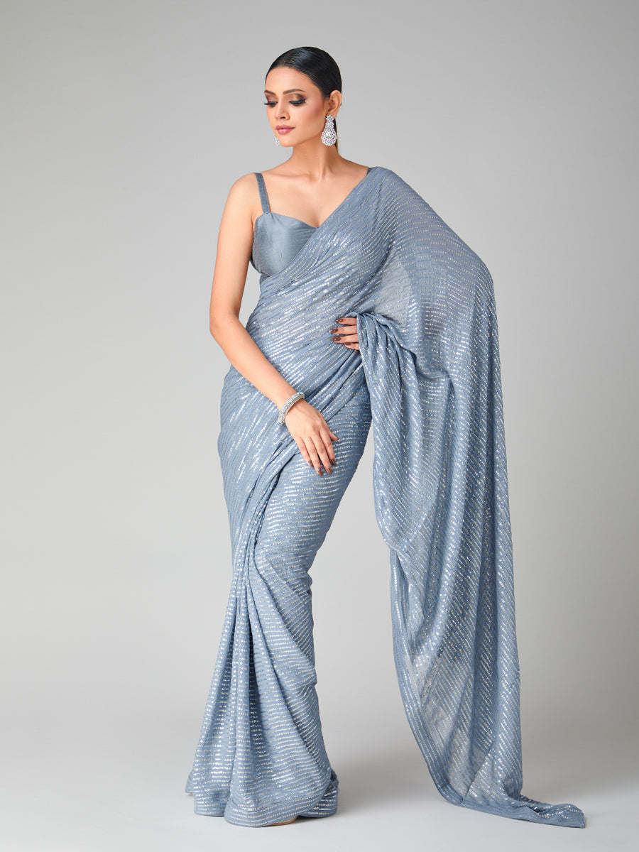 Heavy Sequin Saree In Subtle Gray – Tirumala Designers