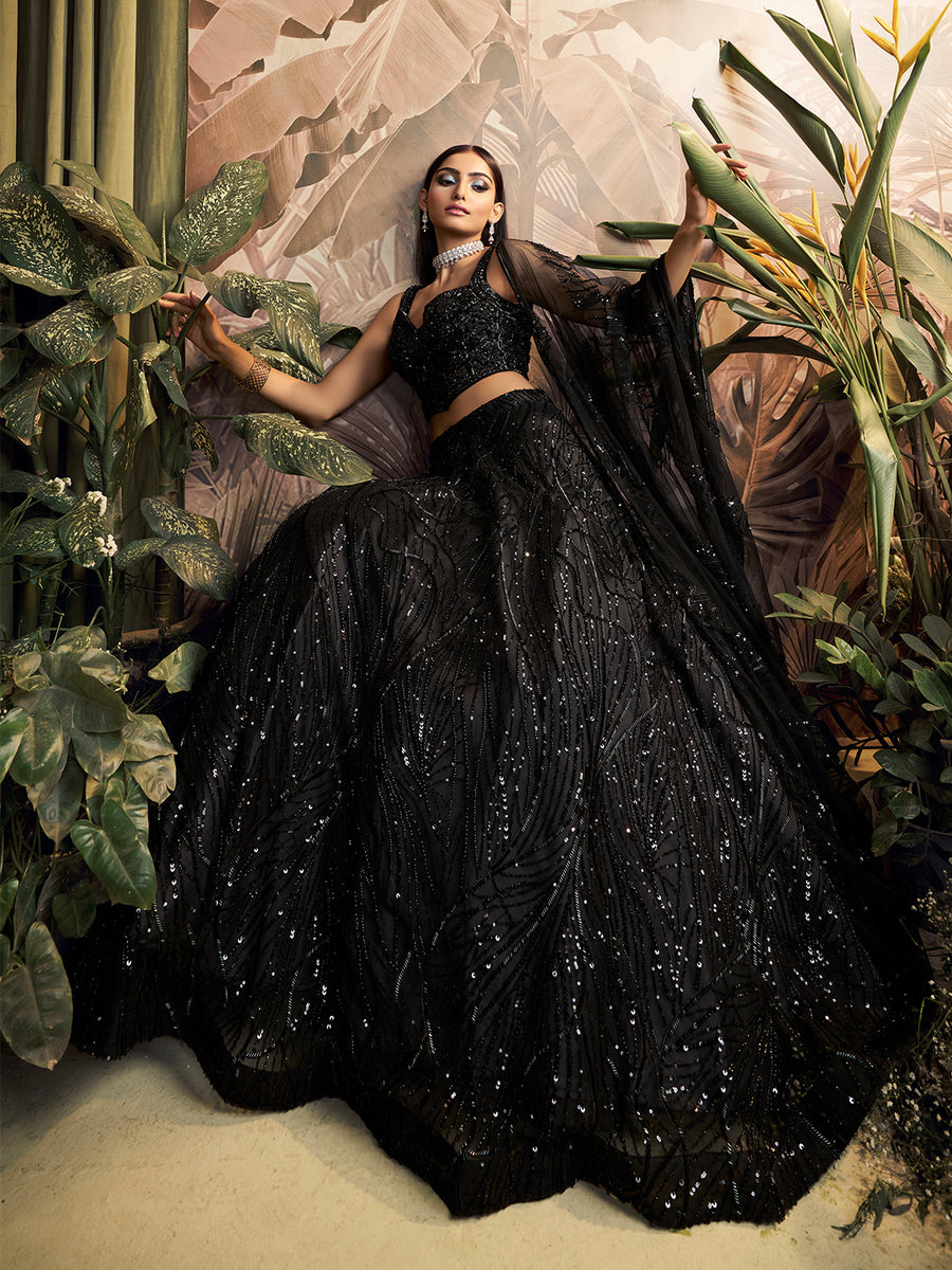 Black Sequined Lehenga Set – Tirumala Designers