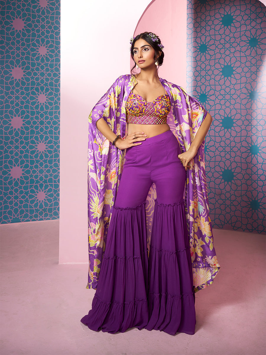 Purple Massive Floral Printed Sharara Set – Tirumala Designers