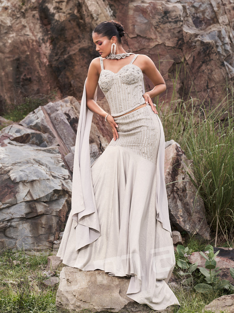 Grey Embroidered Cord Set – Tirumala Designers