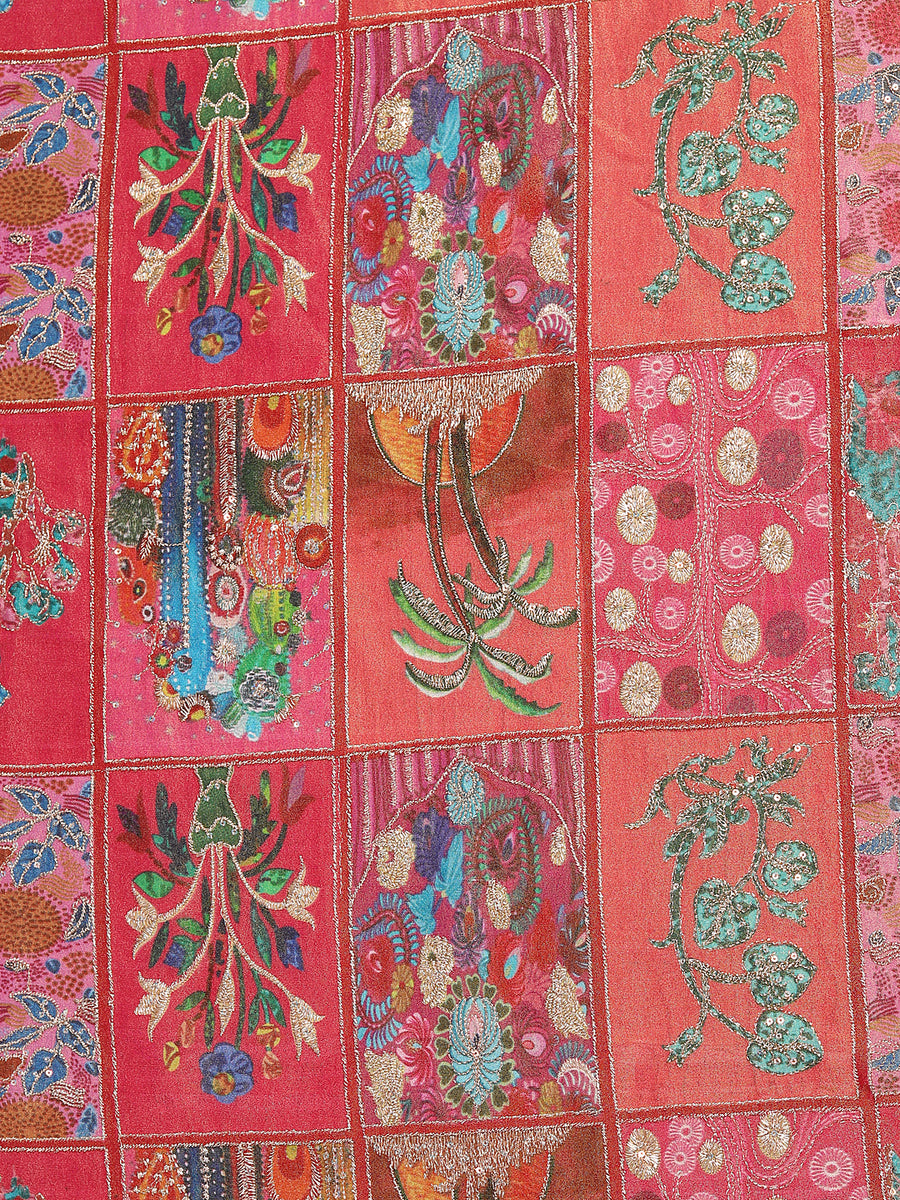 Red Checkered Floral Tissue – Tirumala Designers