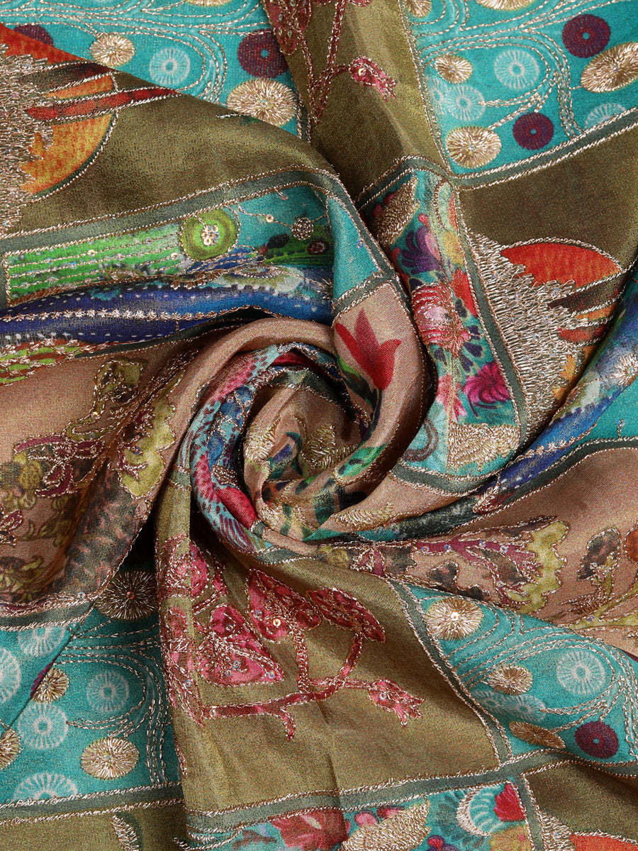 Olive Green Checkered Flora Tissue – Tirumala Designers