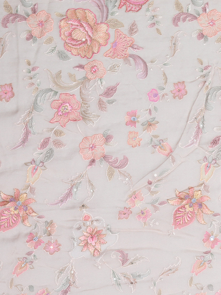 Floral Embroidered Beige Organza With Gold Treads & Sequence – Tirumala ...