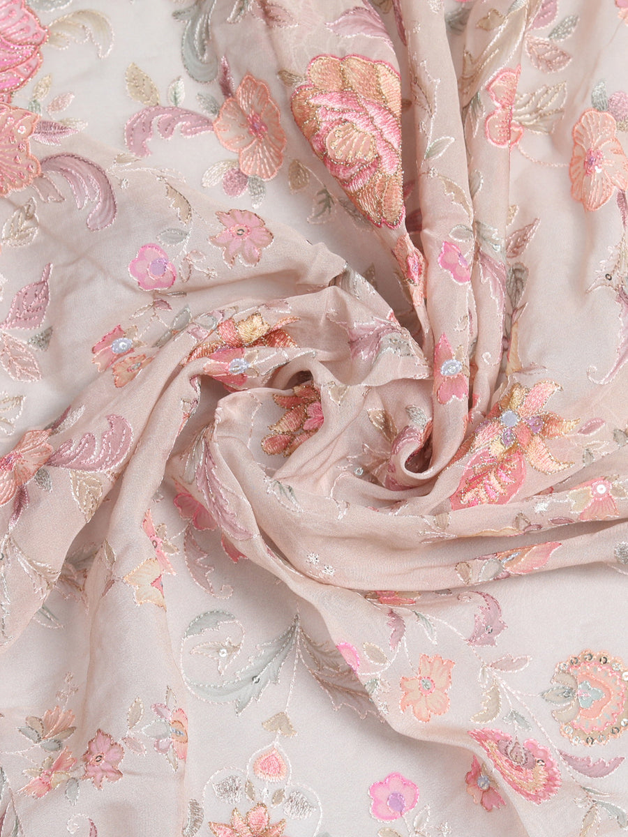 Floral Embroidered Beige Organza With Gold Treads & Sequence – Tirumala ...