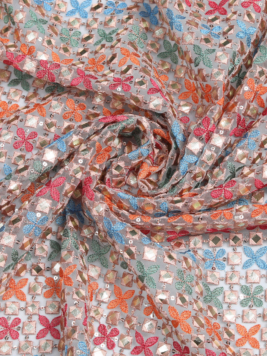 White Multi Threadwork Zari Fabric – Tirumala Designers