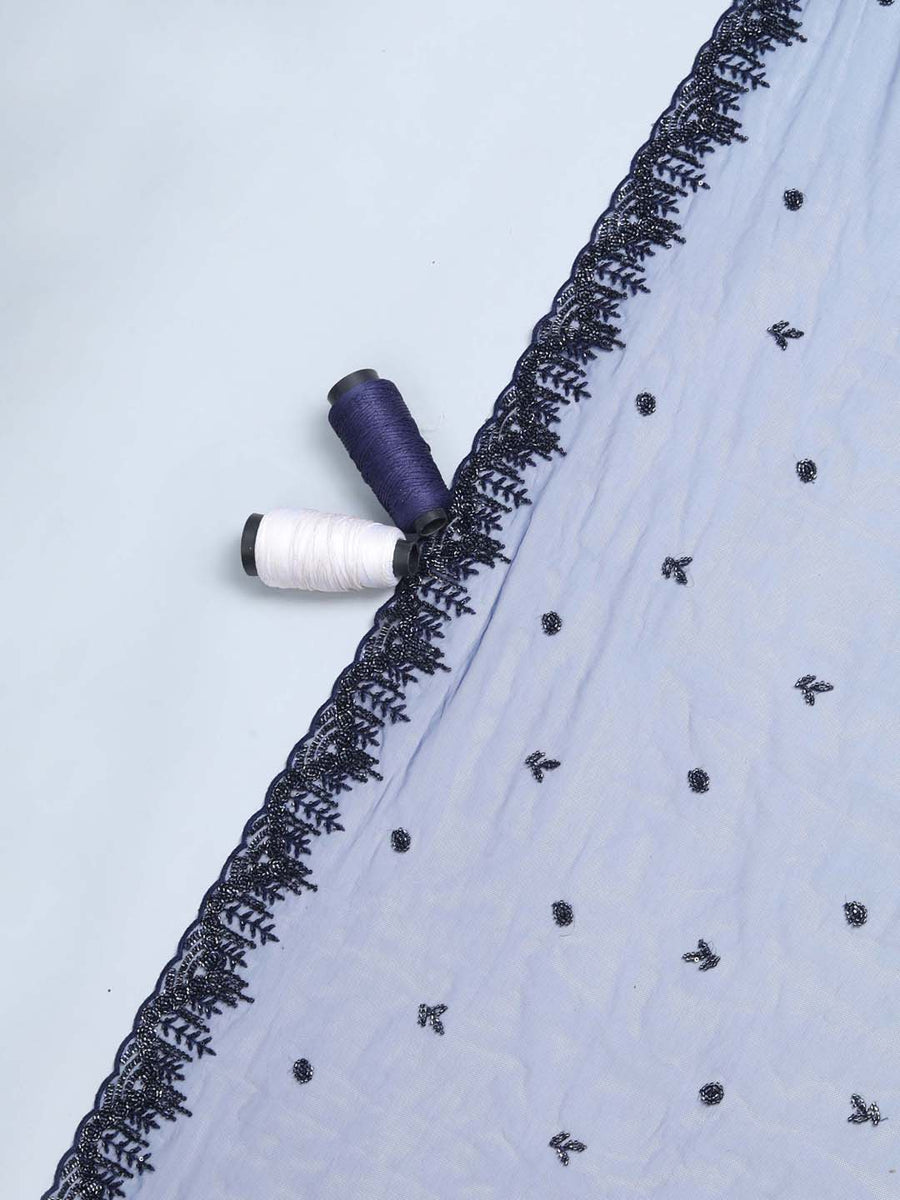 Navy Blue Embroidered Imported Net With Scalloped Border – Tirumala ...
