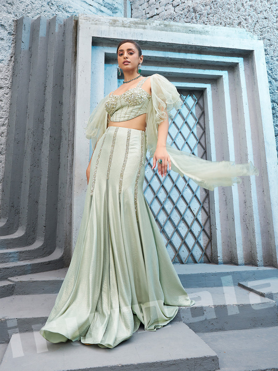 Pista Green Cordset Skirt – Tirumala Designers