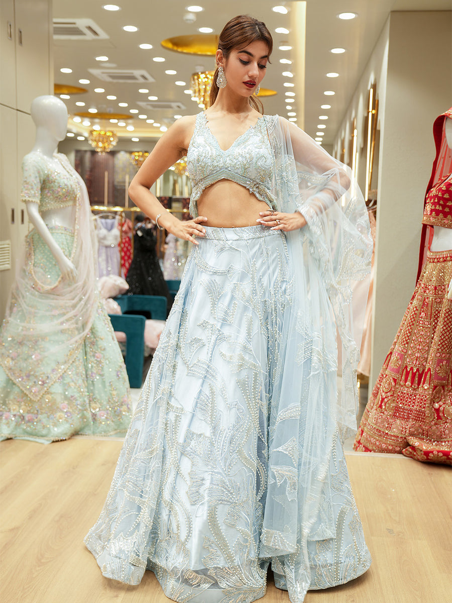 Azure Light Blue Lehenga Set – Tirumala Designers