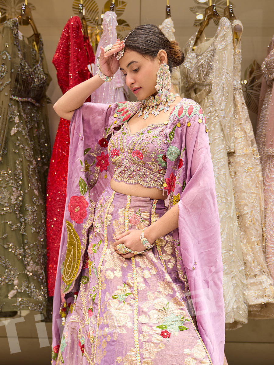 Royal Purple Organza Lehenga Set With Embroidered Jacket – Tirumala ...