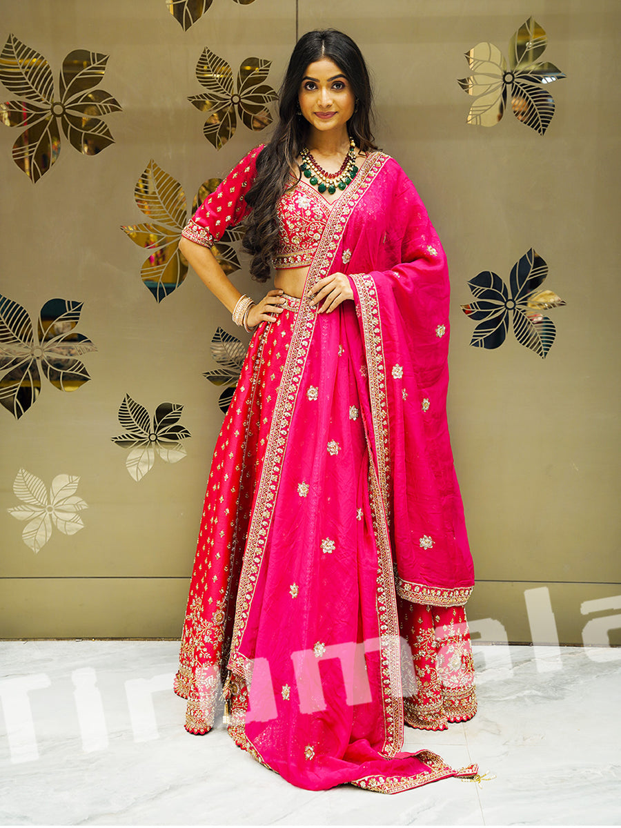 Rani Pink Silk Sequin Zari Lehenga – Tirumala Designers