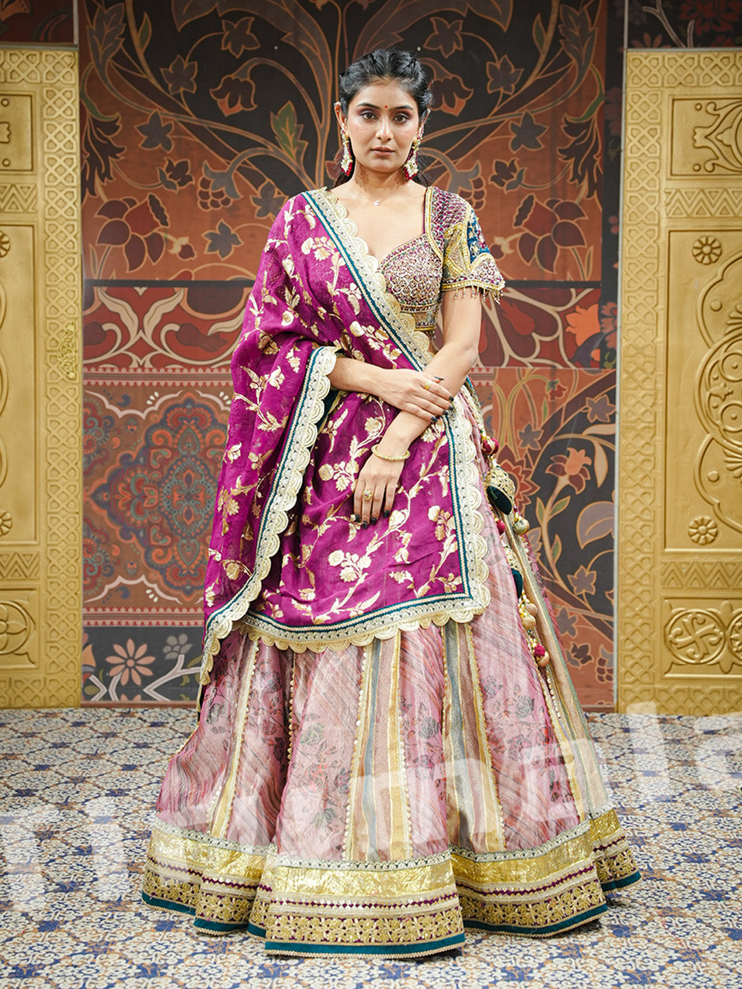 Onion Pink Zardosi Banarasi Lehenga – Tirumala Designers