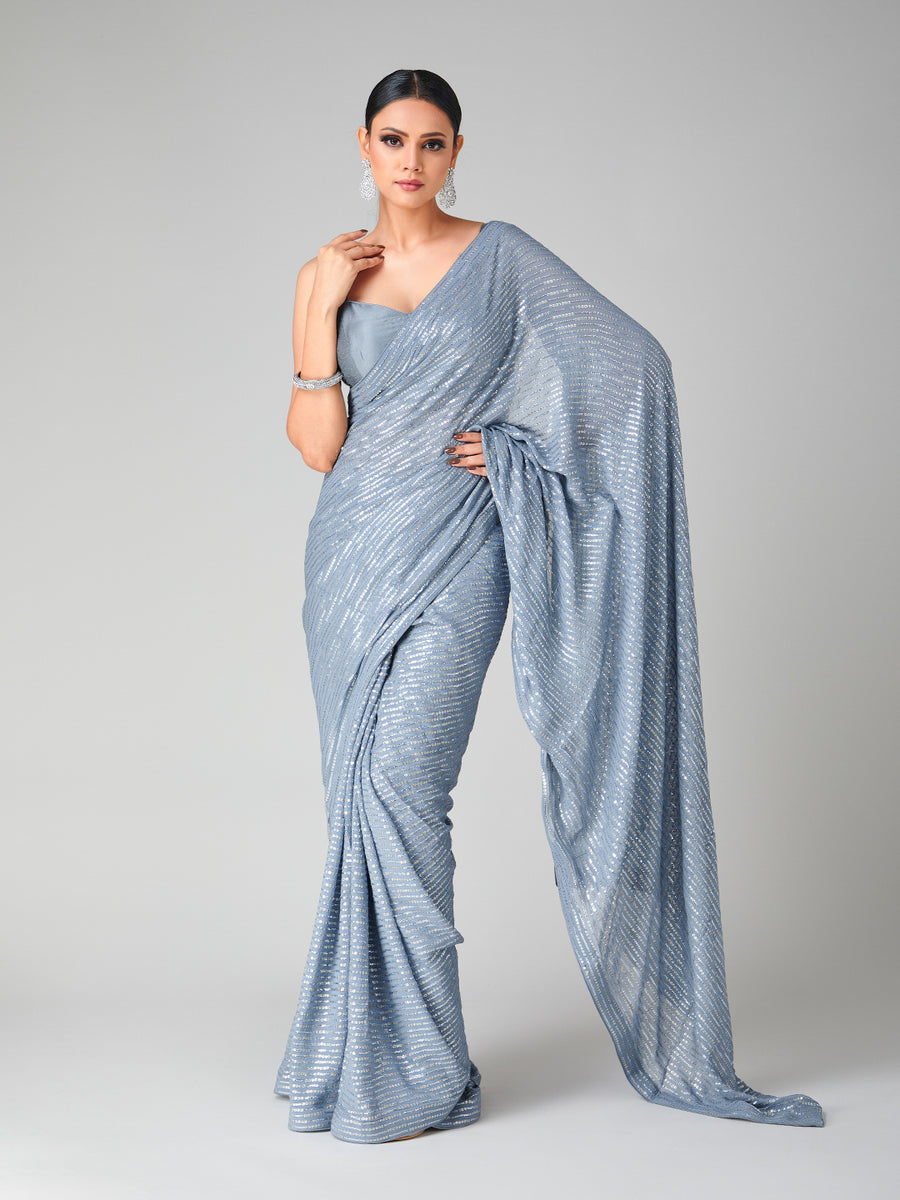 Heavy Sequin Saree In Subtle Gray – Tirumala Designers
