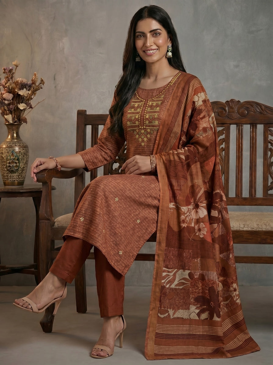 Aarunya Half Tussar Silk Suit Set – Tirumala Designers