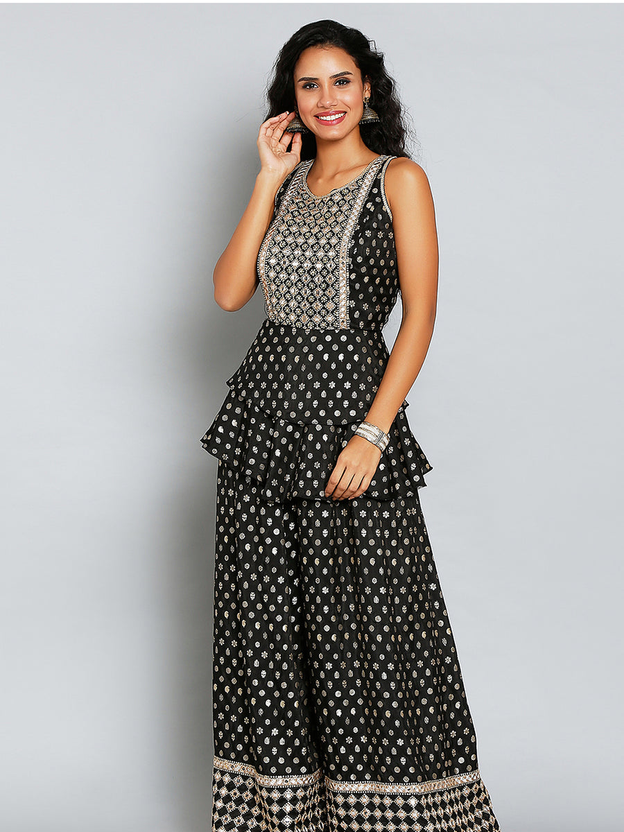 Black Brocade Silk Jumpsuit – Tirumala Designers