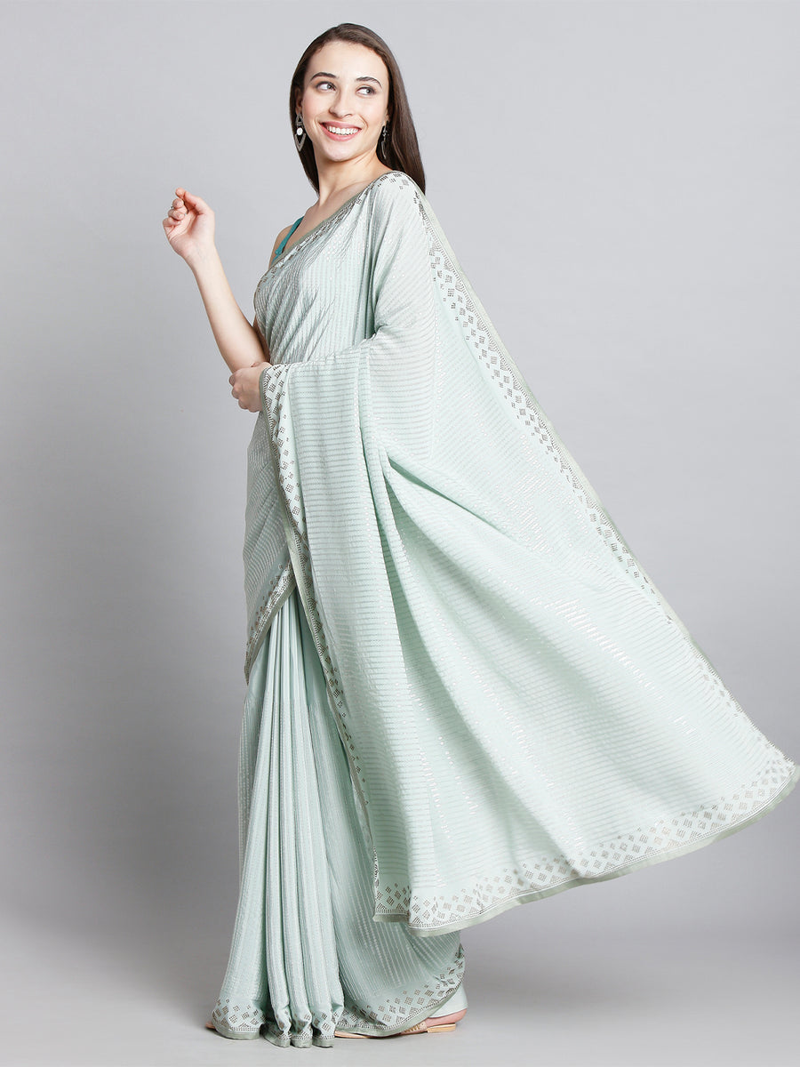 Ice Blue Crepe Satin Saree – Tirumala Designers