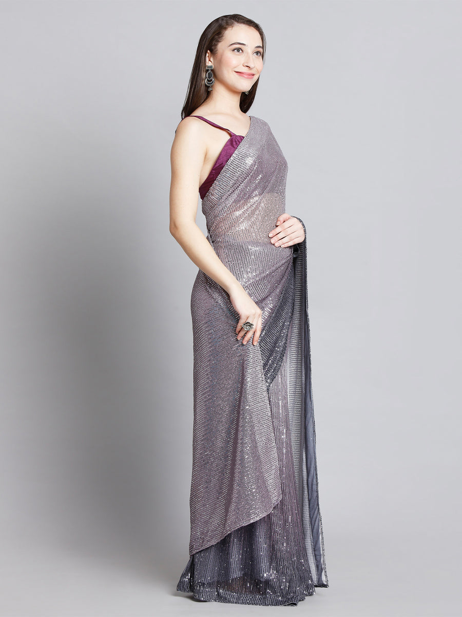 Dark To Light grey Sequin Saree – Tirumala Designers
