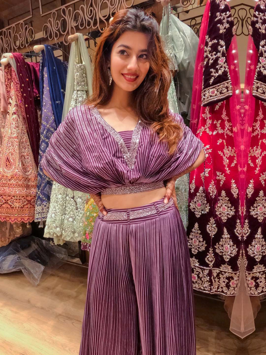 Voilet Pleated Palazzo Set – Tirumala Designers