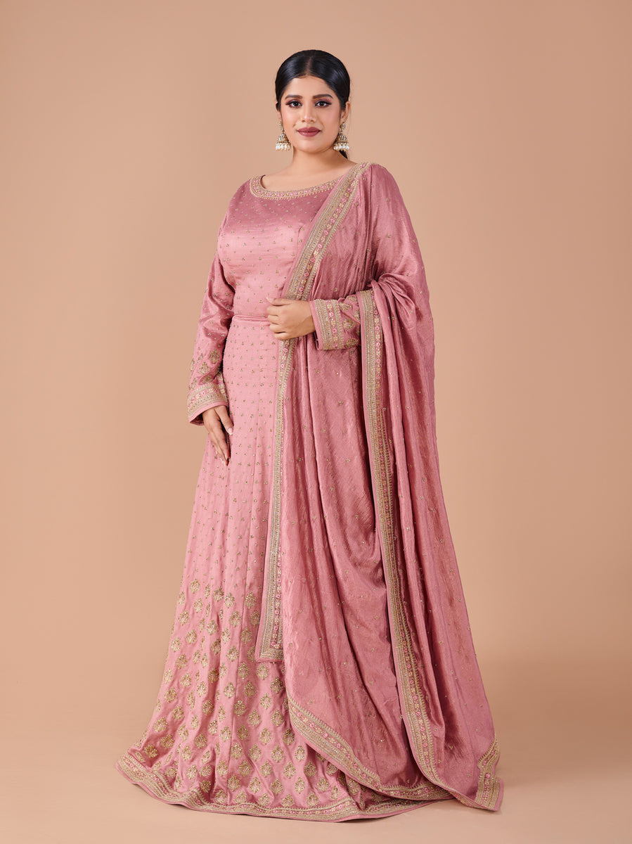 Rose Pink Silk Floor Length Anarkali – Tirumala Designers